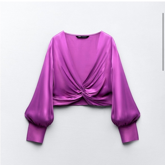 Zara | Tops | Zara Purple Satin Effect Cropped Top With Knotted ...